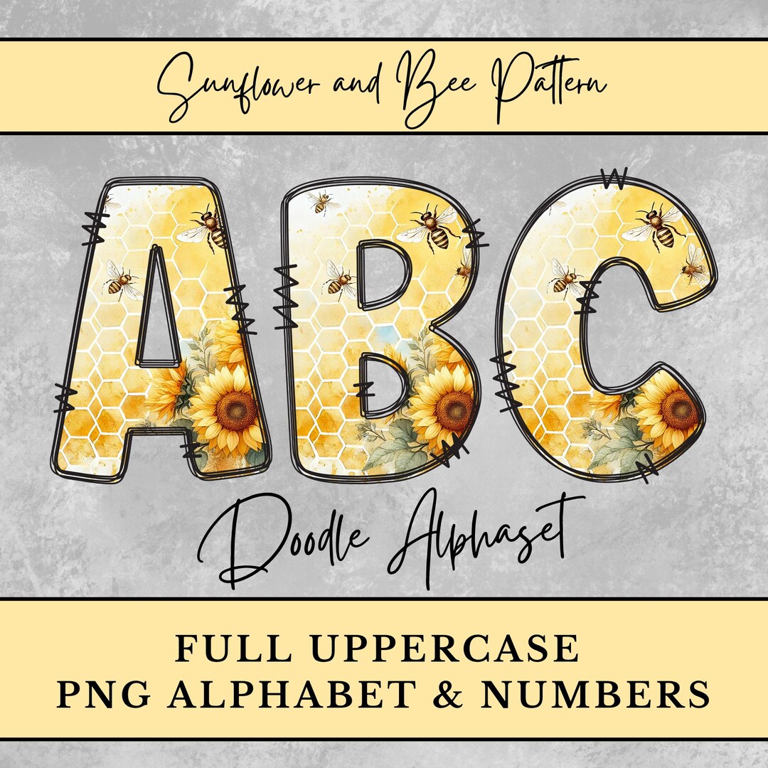Sunflower and Bee Pattern PNG Alphabet, Flower Alphabet Letters ...