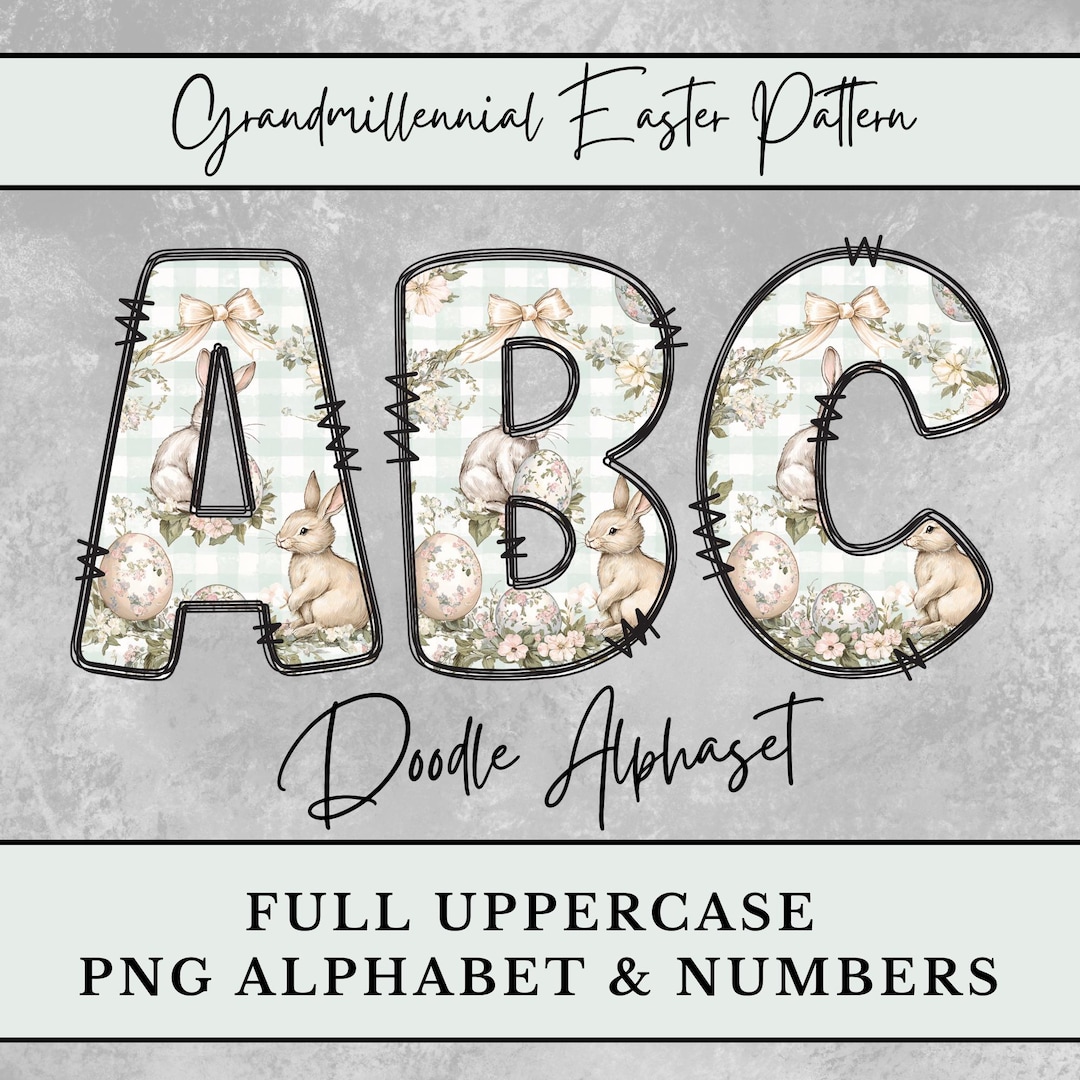 Grandmillennial Easter Doodle Alphabet, Coquette Bow PNG Alphabet ...