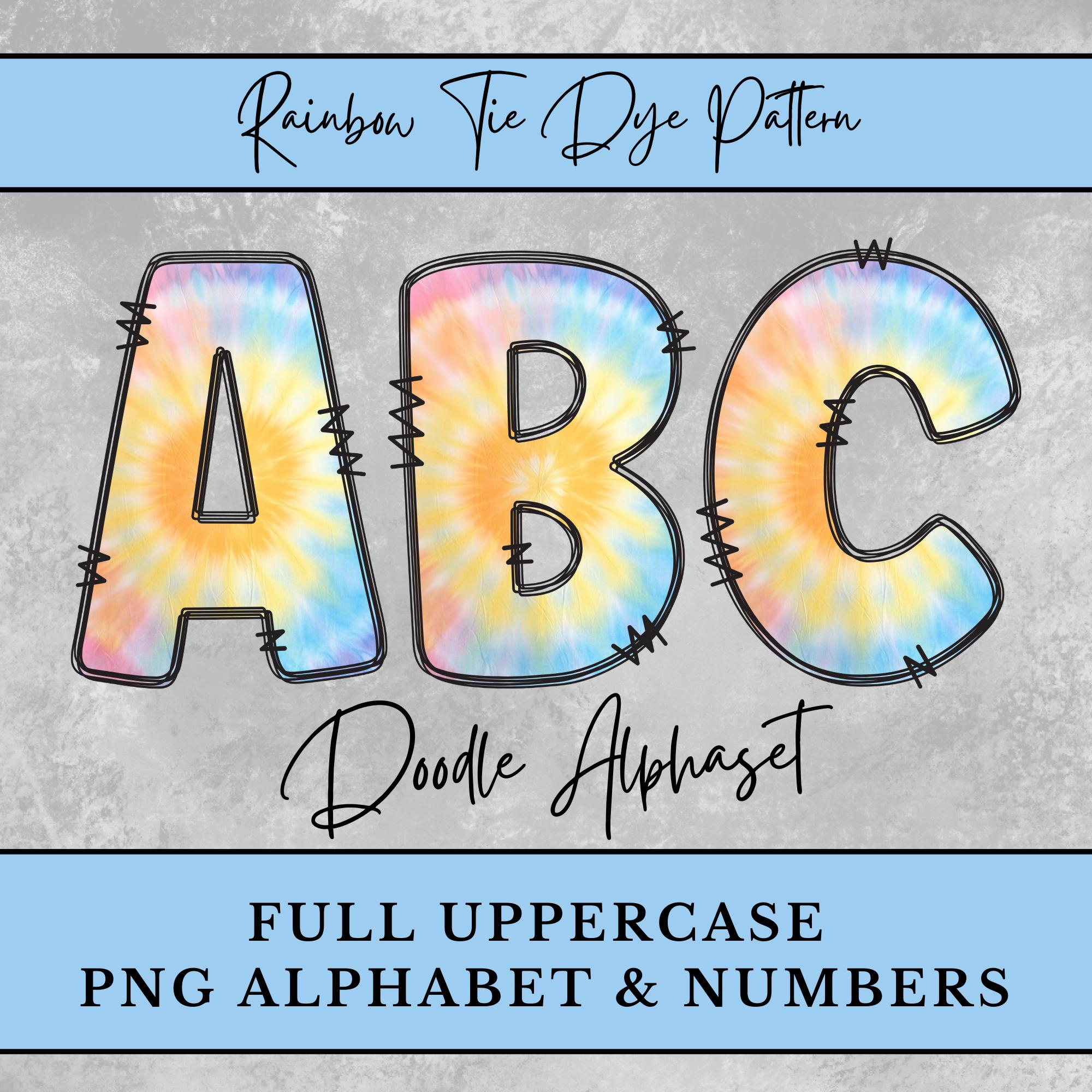 Rainbow Tie Dye PNG Alphabet, Orange Blue Pink Boho Doodle Letters ...