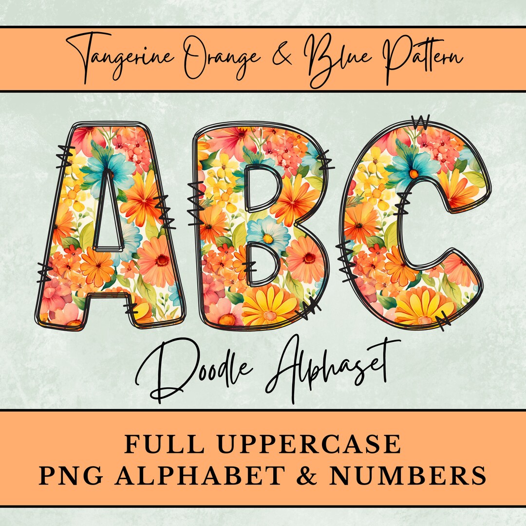 Tangerine Orange & Blue Floral PNG Alphabet, PNG Alphabet Letters ...