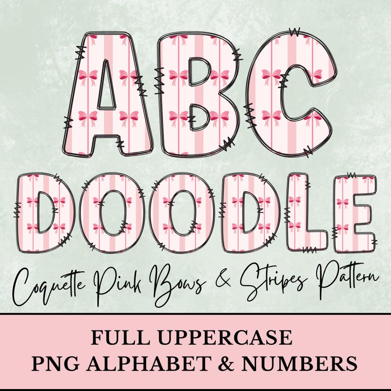 Coquette Pink Bows & Stripes PNG Alphabet, PNG Letters, Girls Doodle ...