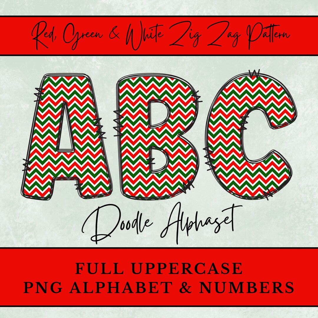 Red, Green & White Zig Zag Pattern Doodle Letters, PNG Doodle Alphabet ...