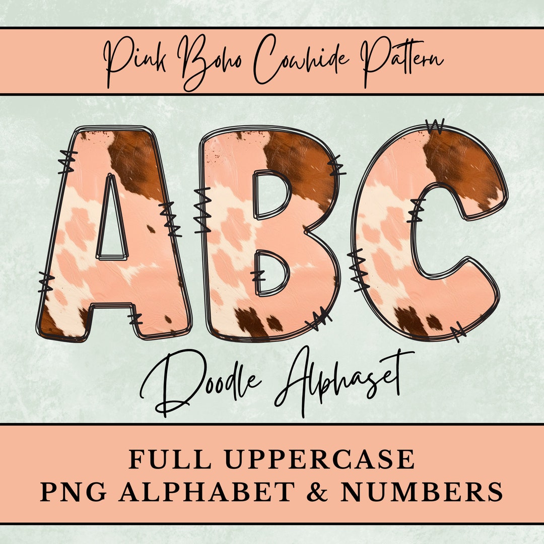 Boho Pink & Brown Cowhide PNG Alphabet, Cow Print Letters, Animal Print ...