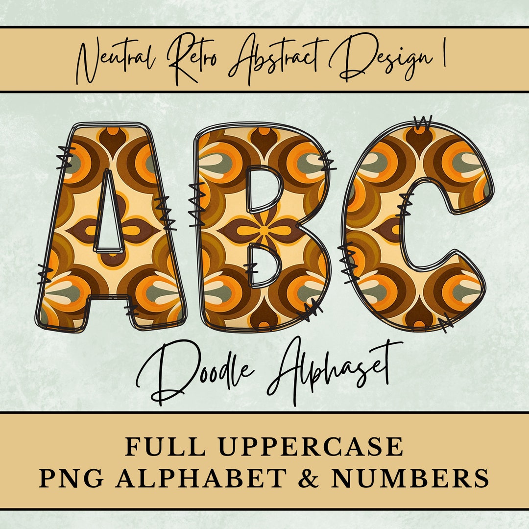 Neutral Retro Abstract Design PNG Alphabet, Beige Vintage PNG Font ...