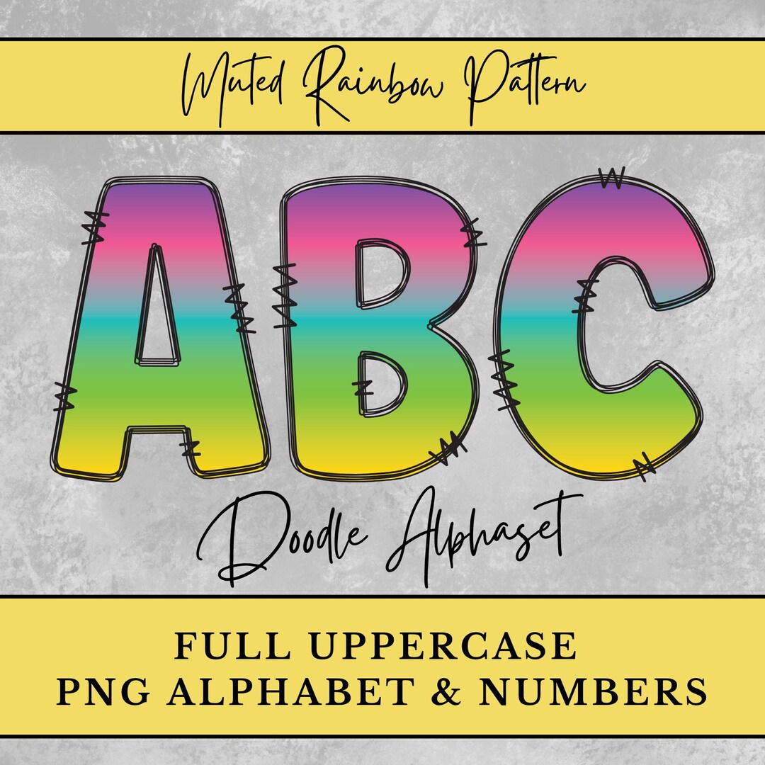 Muted Rainbow Pattern PNG Alphabet, Colorful Rainbow Doodle Letters ...