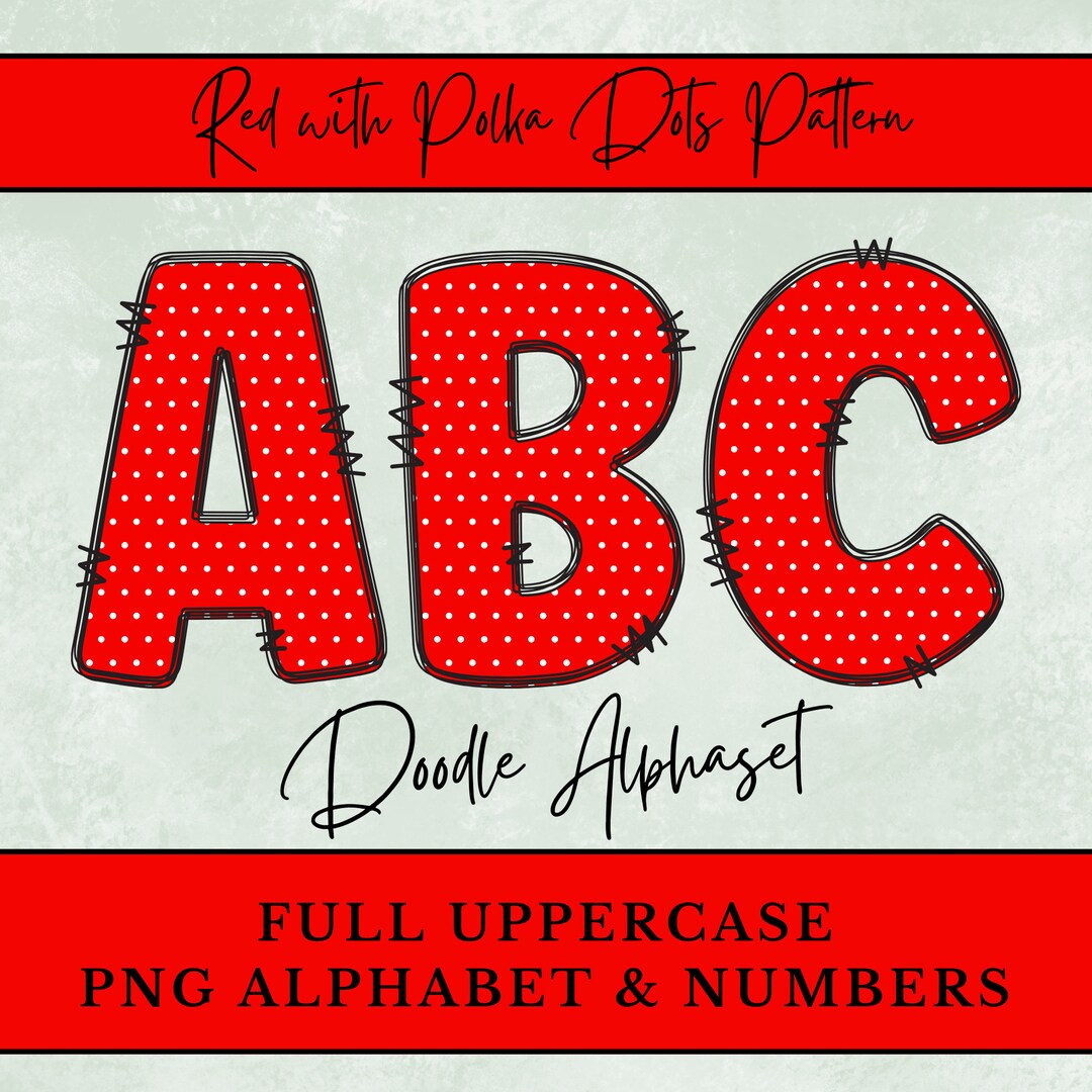 Red With Polka Dots Pattern Doodle Letters, Red PNG Alphabet Letters ...