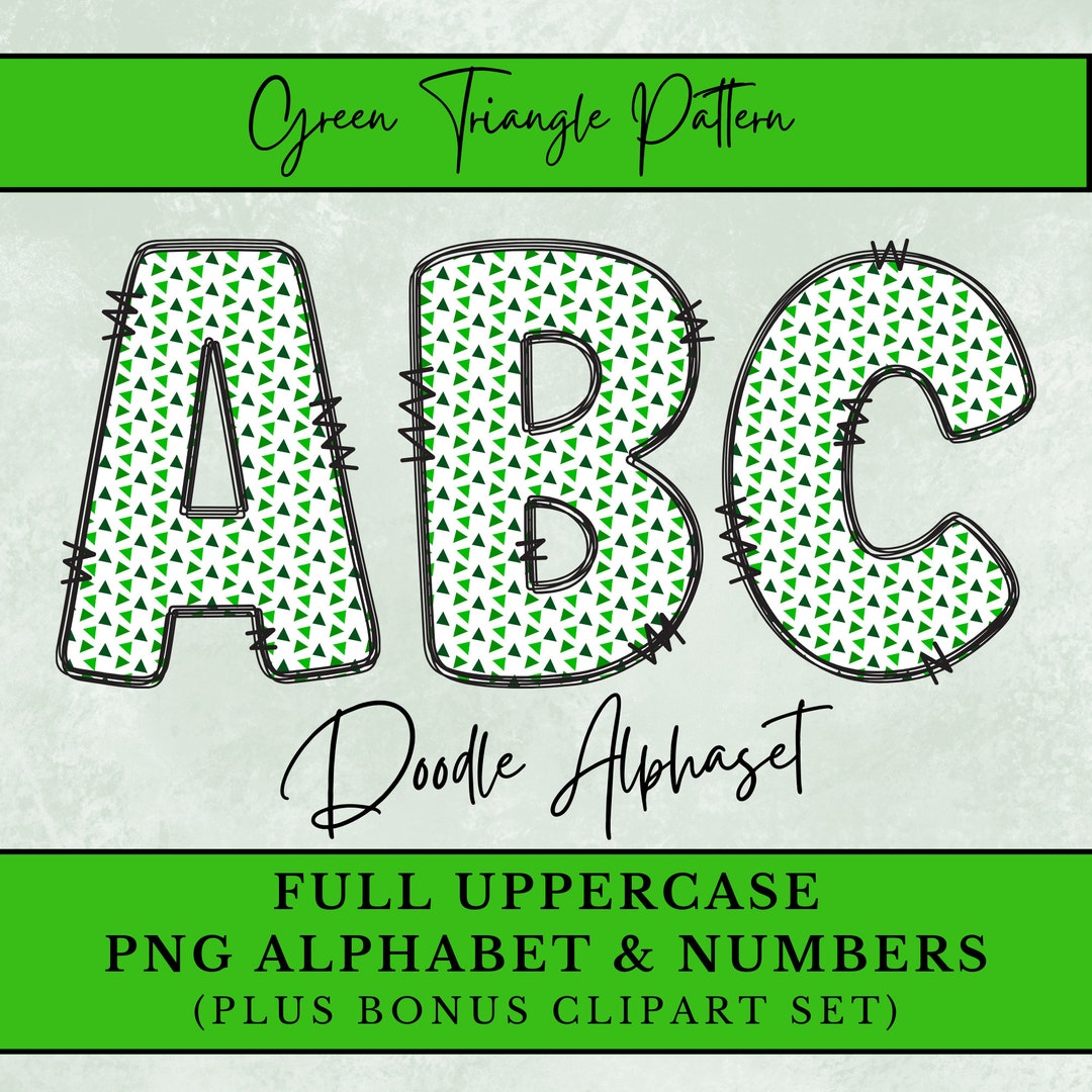 Green Triangle Alphabet Letters, Doodle Letters for T-shirt Sublimation ...