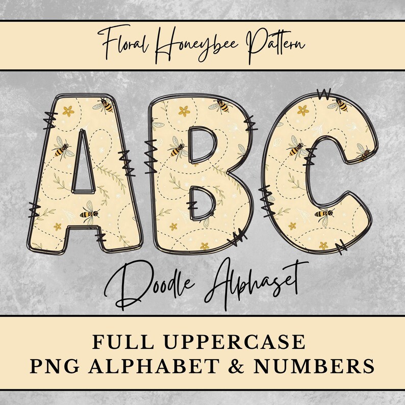 Floral Honeybee PNG Alphabet, Flower Alphabet Letters, Beehive Doodle ...