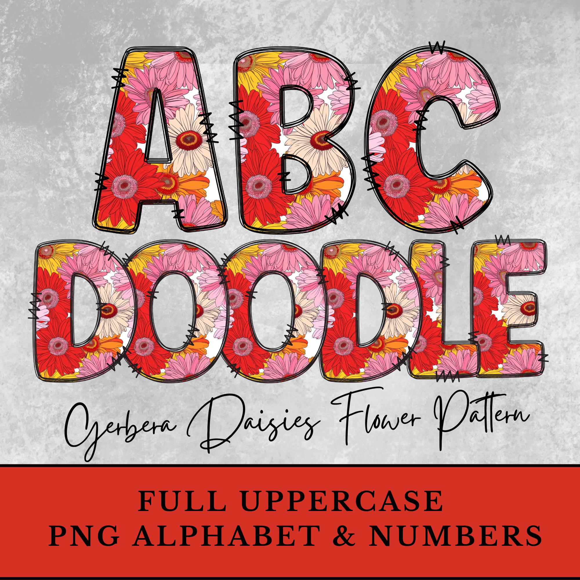 Gerbera Daisies Floral PNG Alphabet, Red PNG Alphabet Letters, Doodle ...