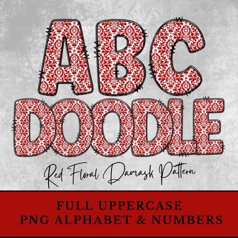Red Floral Damask Pattern PNG Alphabet, Floral Alphabet Doodle Letters ...