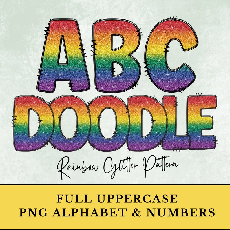 Rainbow Glitter PNG Alphabet, Colorful Rainbow Doodle Letters ...