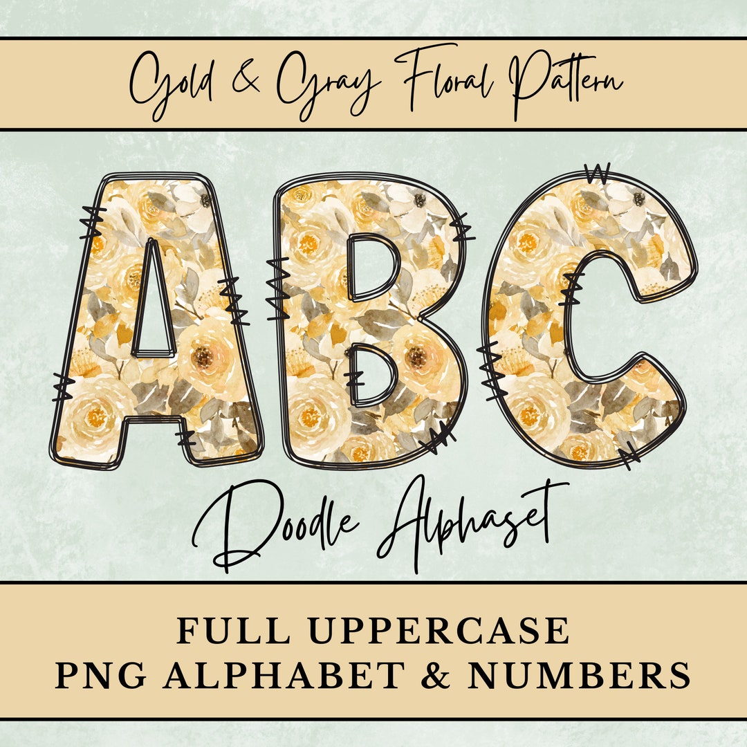 Gold and Gray Rose Floral PNG Alphabet, Flower PNG Alphabet Letters ...