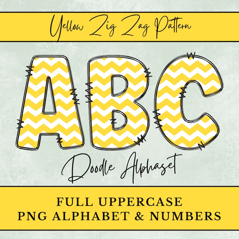 Yellow Zig Zag Doodle Alphabet, Yellow and White PNG Alphabet, PNG ...