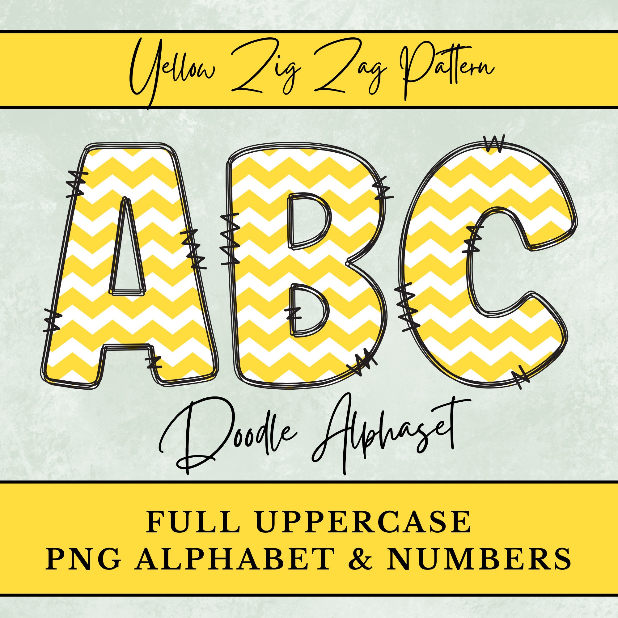 Yellow Zig Zag Doodle Alphabet, Yellow and White PNG Alphabet, PNG Doodle Letters, Sublimation ...