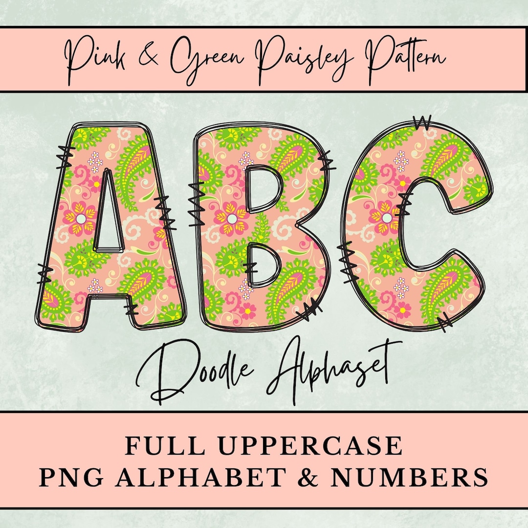 Pink and Green Paisley PNG Alphabet, PNG Alphabet Letters, Spring ...