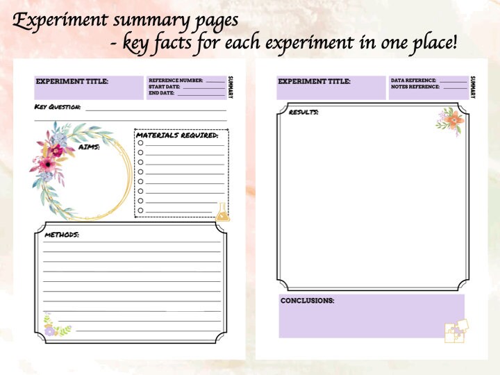 Laboratory Notebook Template - Flowers - Lab Journal - PDF Experiment ...