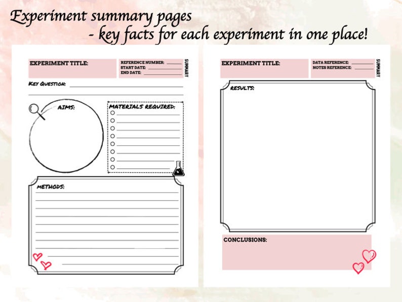 Laboratory Notebook Template - Hearts - Lab Journal - PDF Experiment ...