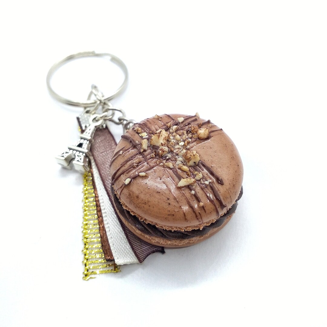 Key Ring Realistic Hazelnut Chocolate Macaron in Polymer - Etsy