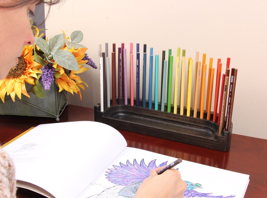 Red Oak 48 Colored Pencil Holder With Tray, Gifts for Artists ...
