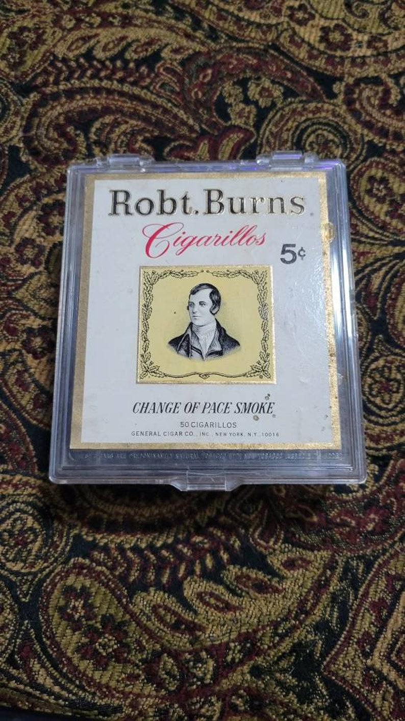 Vintage Robt. Burns Cigarillos 6 Cent Plastic Cigar Box, Smoke Snap ...