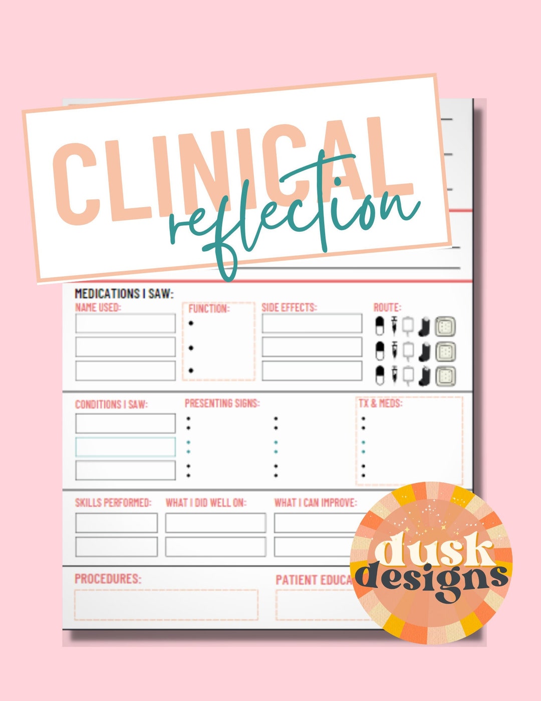 Clinical Reflection Sheet - Etsy