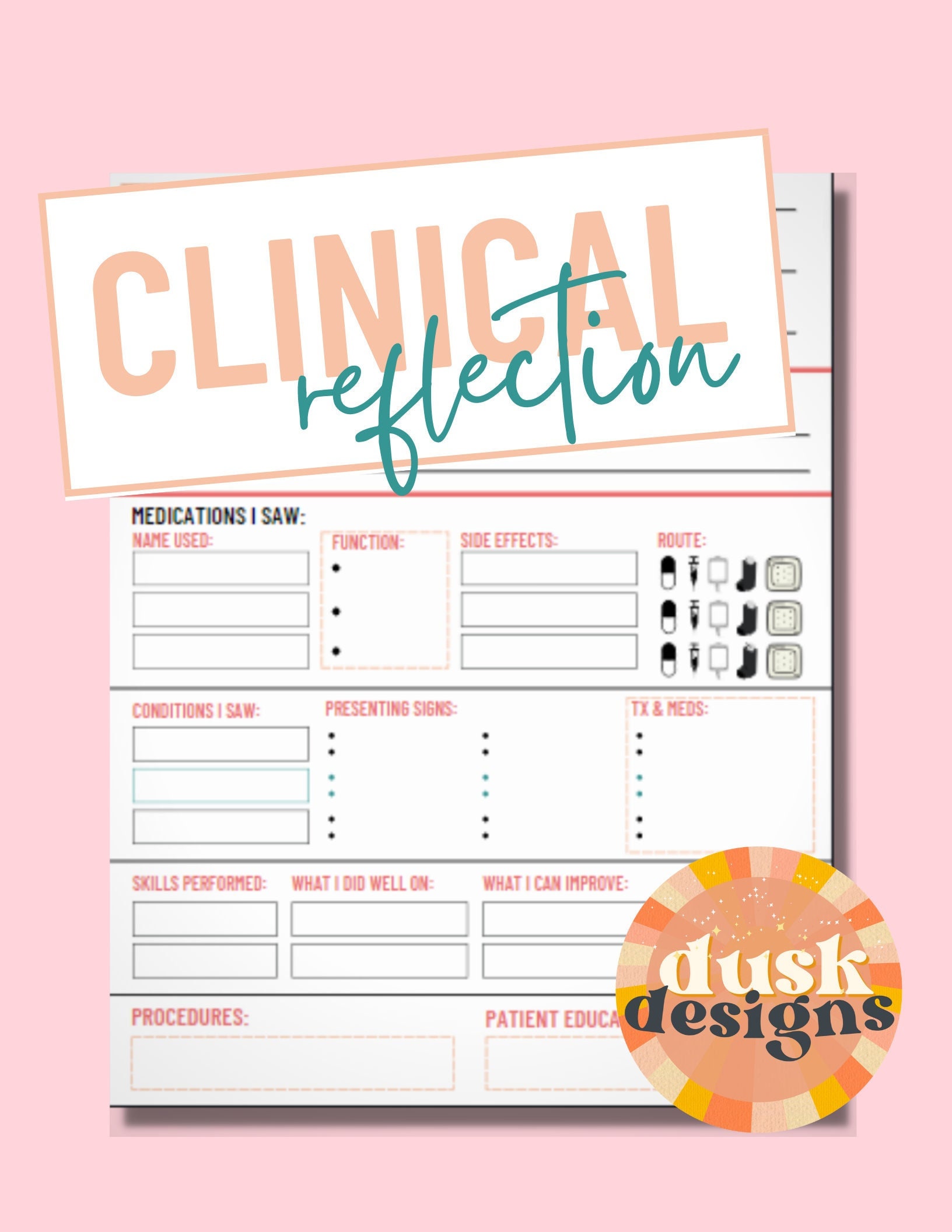 Clinical Reflection Sheet - Etsy