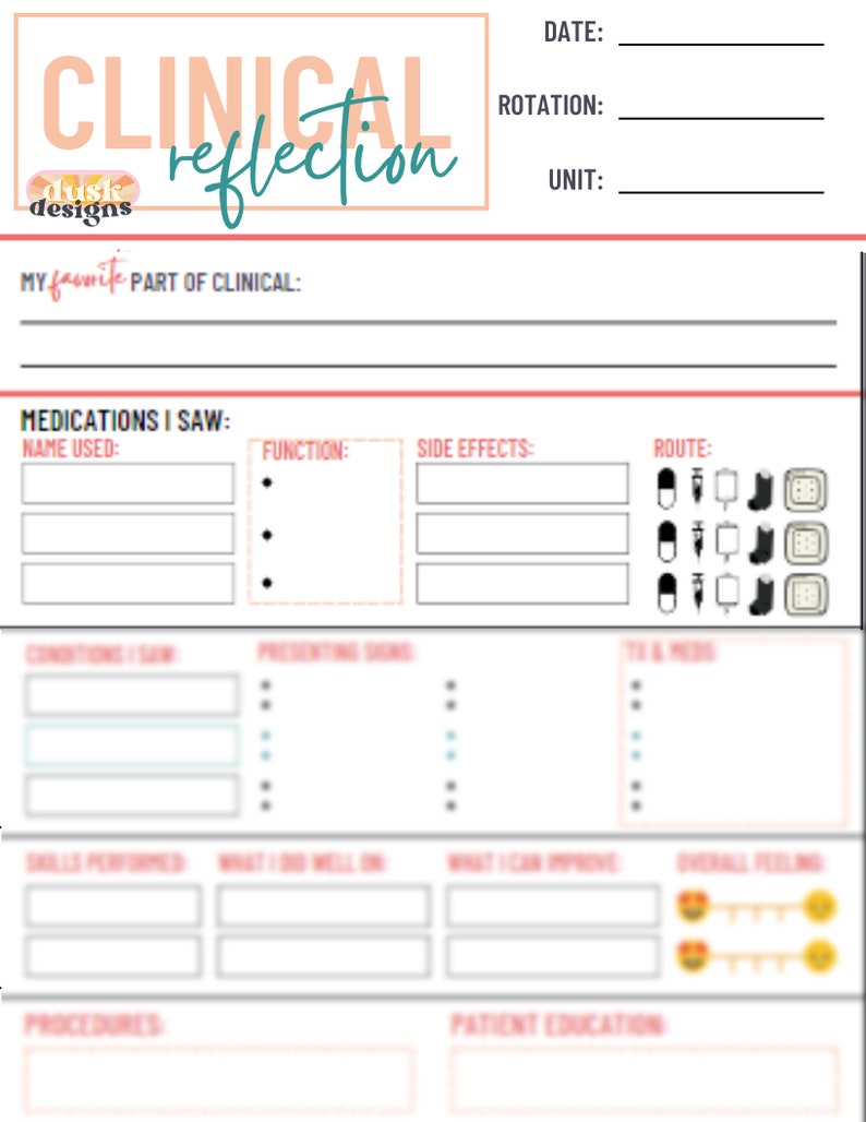 Clinical Reflection Sheet - Etsy