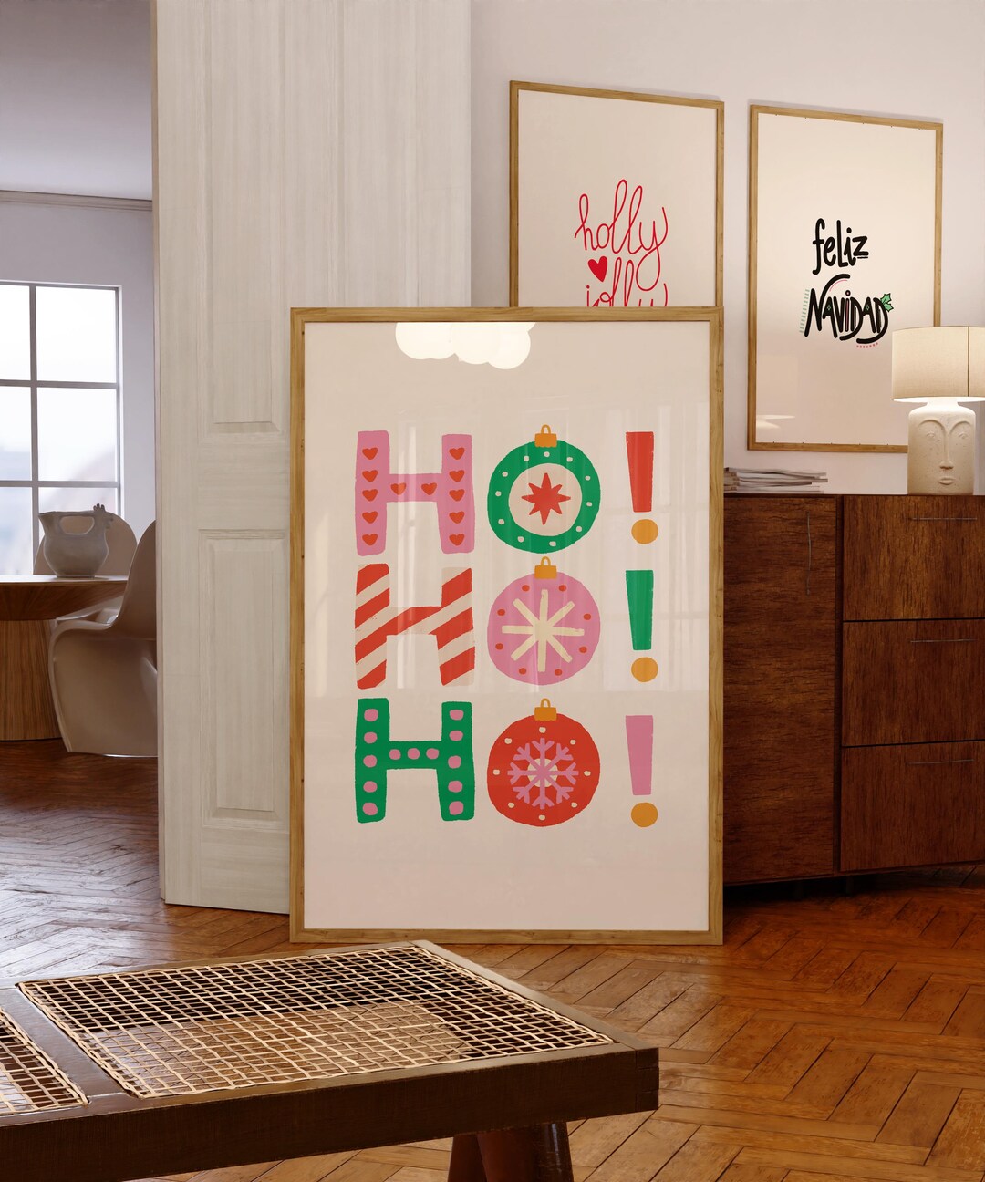Ho Ho Ho Printable Art Modern Christmas Wall Art, Colourful Christmas ...