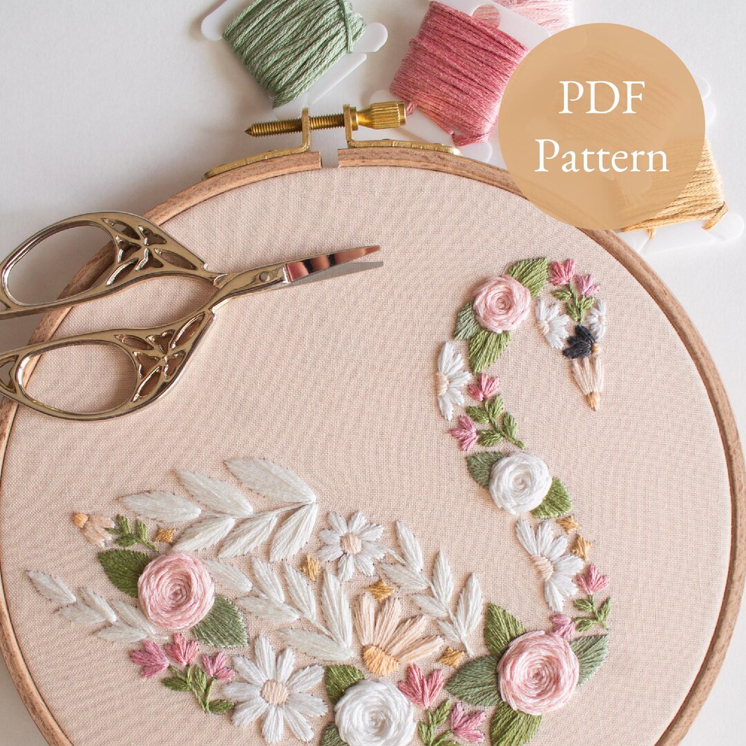 Swan Artwork “soft Swan” Embroidery PDF Pattern, Digital Design, Bird ...