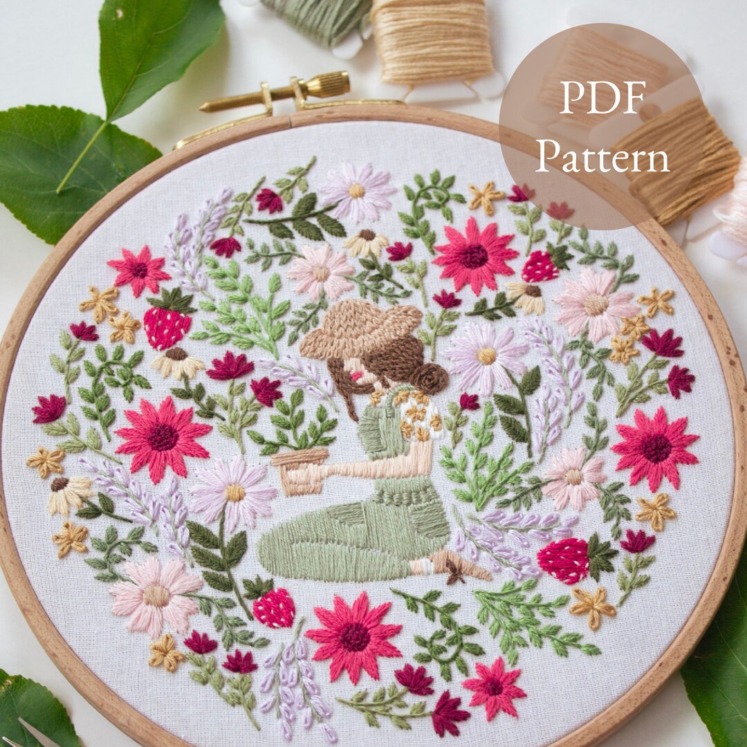 Garden Girl PDF Pattern, Digital Embroidery Design - Etsy