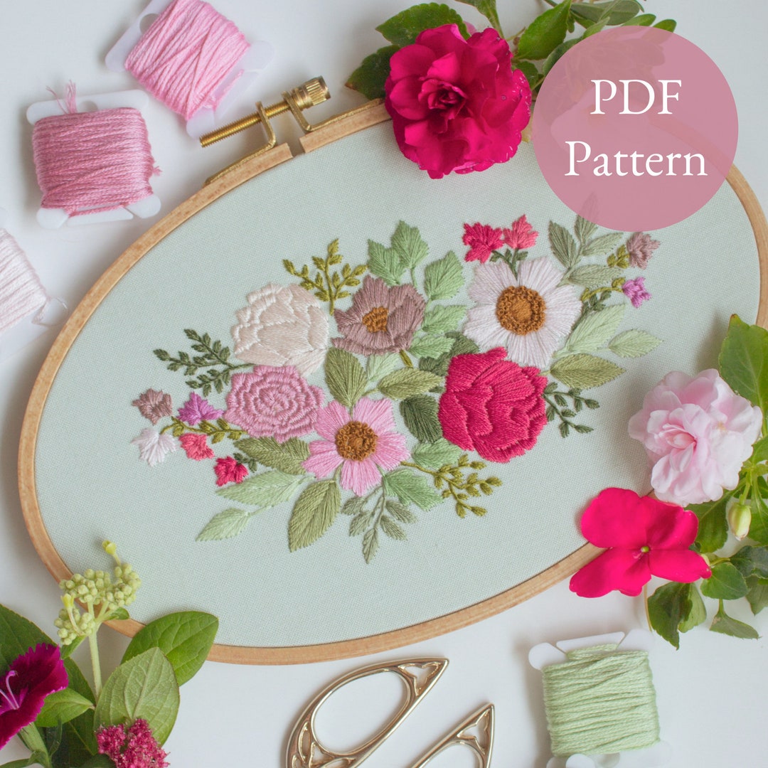 Rose Floral Embroidery PDF Pattern, Garden Rose Thread Painting - Etsy