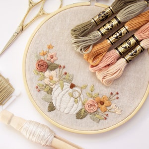 Pumpkin Petals Embroidery Pattern, Fall Craft Design Pattern, Autumn ...