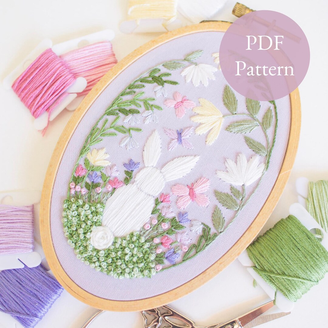 Easter Embroidery, Spring Scene, Bunny Rabbit, Digital PDF Pattern - Etsy