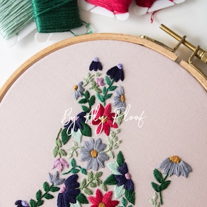 Cat Embroidery PDF Pattern | Floral Feline | Petal Pet Digital Design ...
