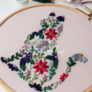 Cat Embroidery PDF Pattern | Floral Feline | Petal Pet Digital Design ...