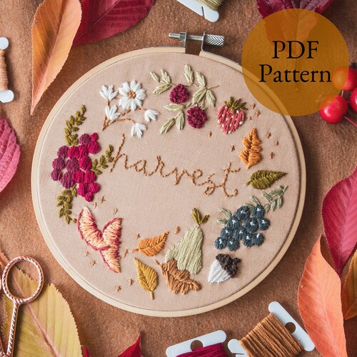 Pumpkin Petals Embroidery Pattern Fall Hand Embroidery - Etsy