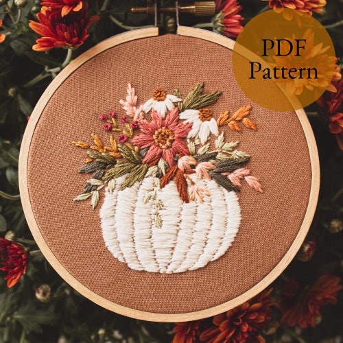 Pumpkin Petals Embroidery Pattern Fall Hand Embroidery - Etsy