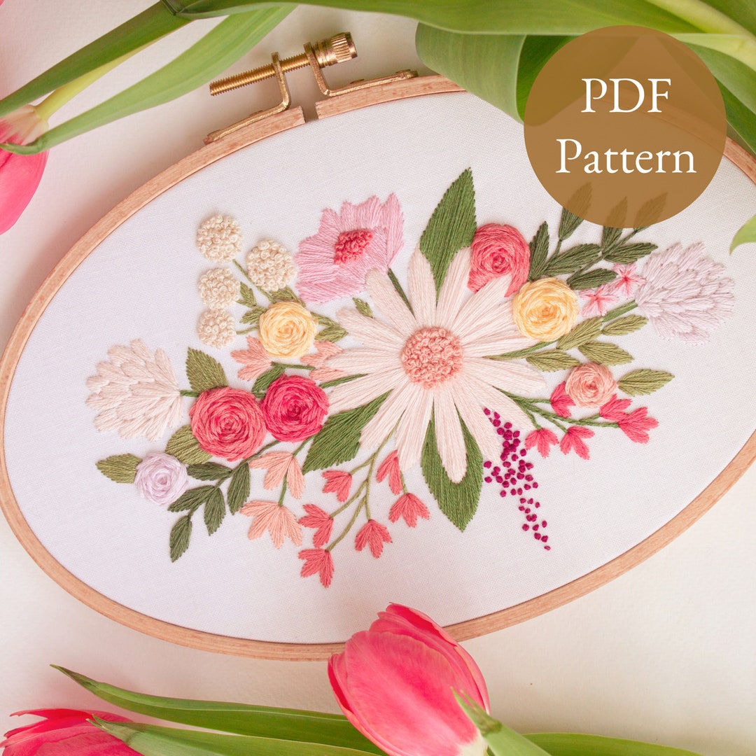 Flower Embroidery PDF Pattern “spring Spray” Digital Download ...