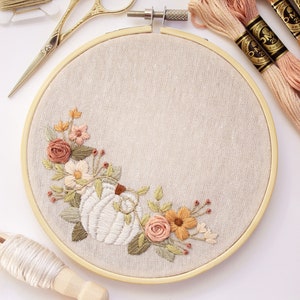 Pumpkin Petals Embroidery Pattern, Fall Craft Design Pattern, Autumn ...