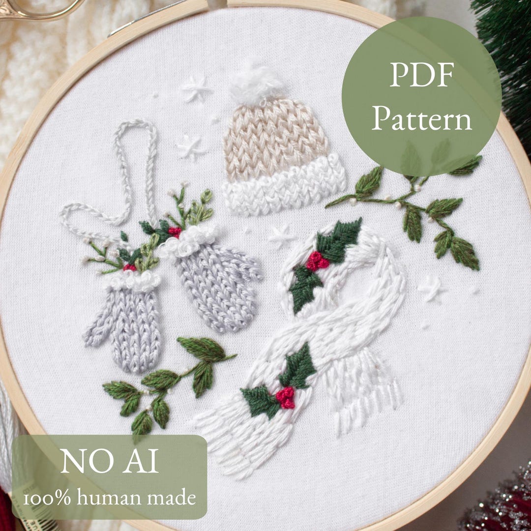 Merry Mittens Embroidery Pattern, Holiday Winter Scene (PDF Pattern) - Etsy