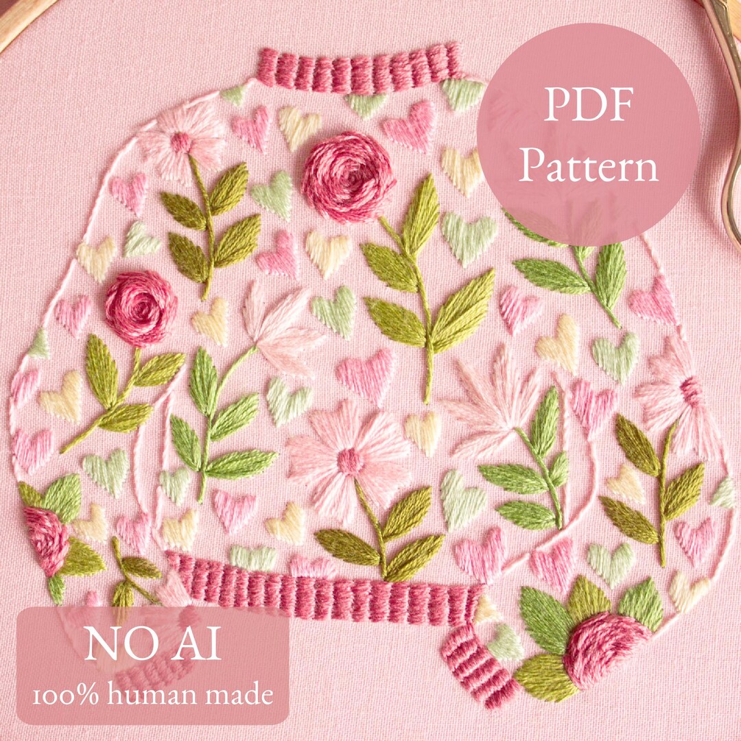 Sweetheart Sweater Embroidery Pattern: Rose Floral Design (PDF Pattern ...