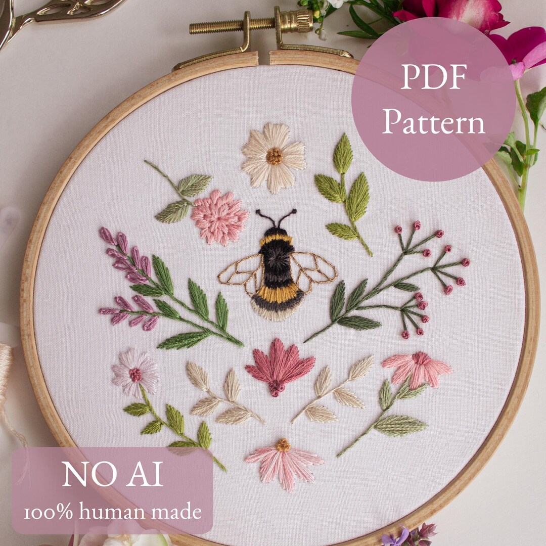 Honey Bee Blooms Embroidery Pattern, DIY Digital Download, Nature Art ...