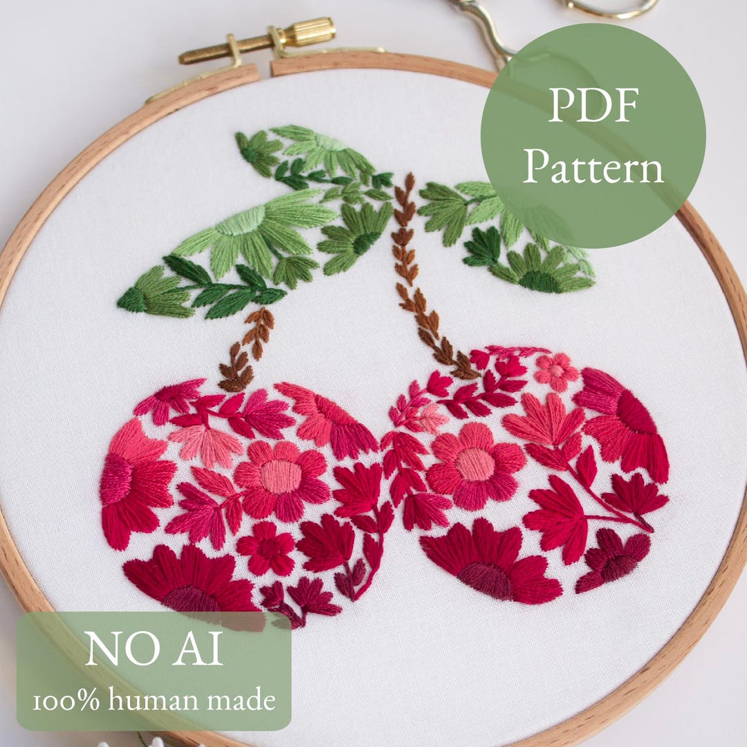 Cherry Embroidery PDF Pattern | Charming Cherries | Fruity Florals ...