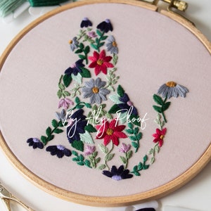 Cat Embroidery PDF Pattern | Floral Feline | Petal Pet Digital Design ...