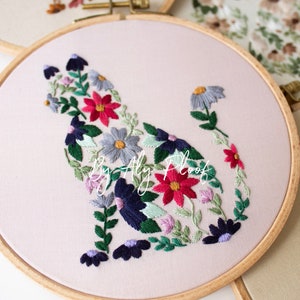 Cat Embroidery PDF Pattern | Floral Feline | Petal Pet Digital Design ...