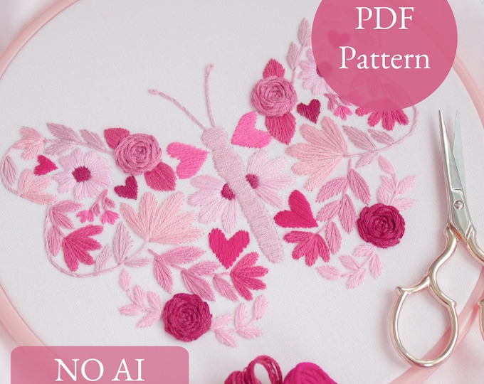 Butterfly in Bloom, Digital PDF Embroidery Pattern - Etsy Canada