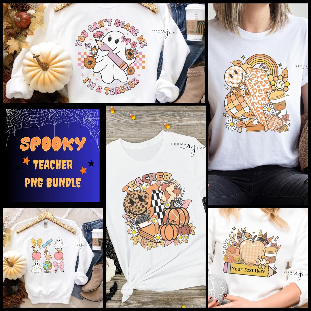 Retro Halloween Teacher PNG Bundle: Spooky Fall Designs (8 PNG File) - Etsy