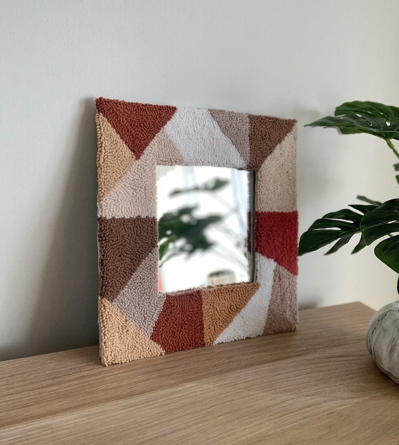 Hand Tufted Mirror: Punch Needle Minimal Wall Decor - Etsy