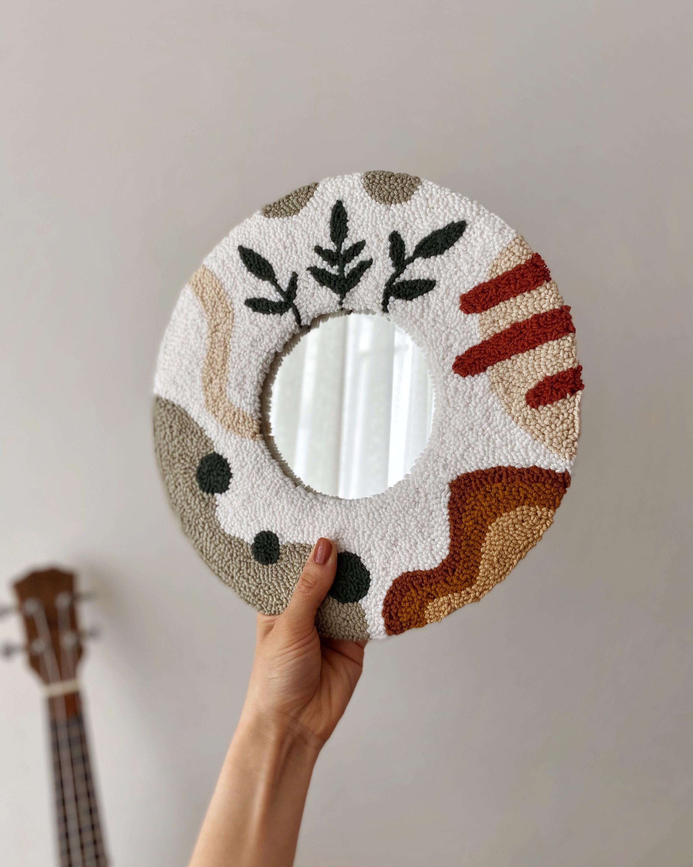 Handmade Punch Needle Mirror: Tufted Minimal Wall Decor (10 Inches) - Etsy
