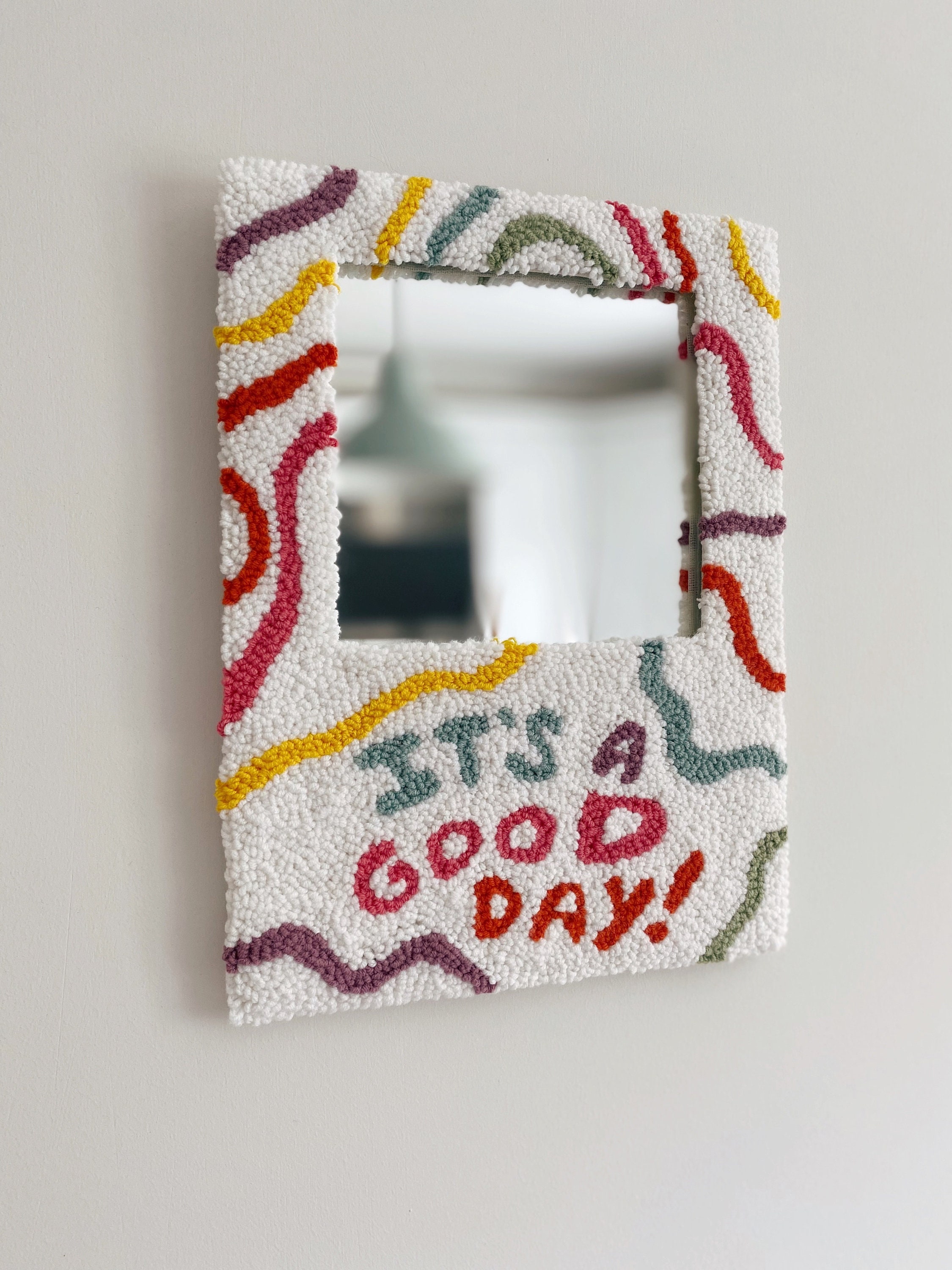 Handmade Punch Needle Mirror: Multicolored Tufted Wall Decor - Etsy